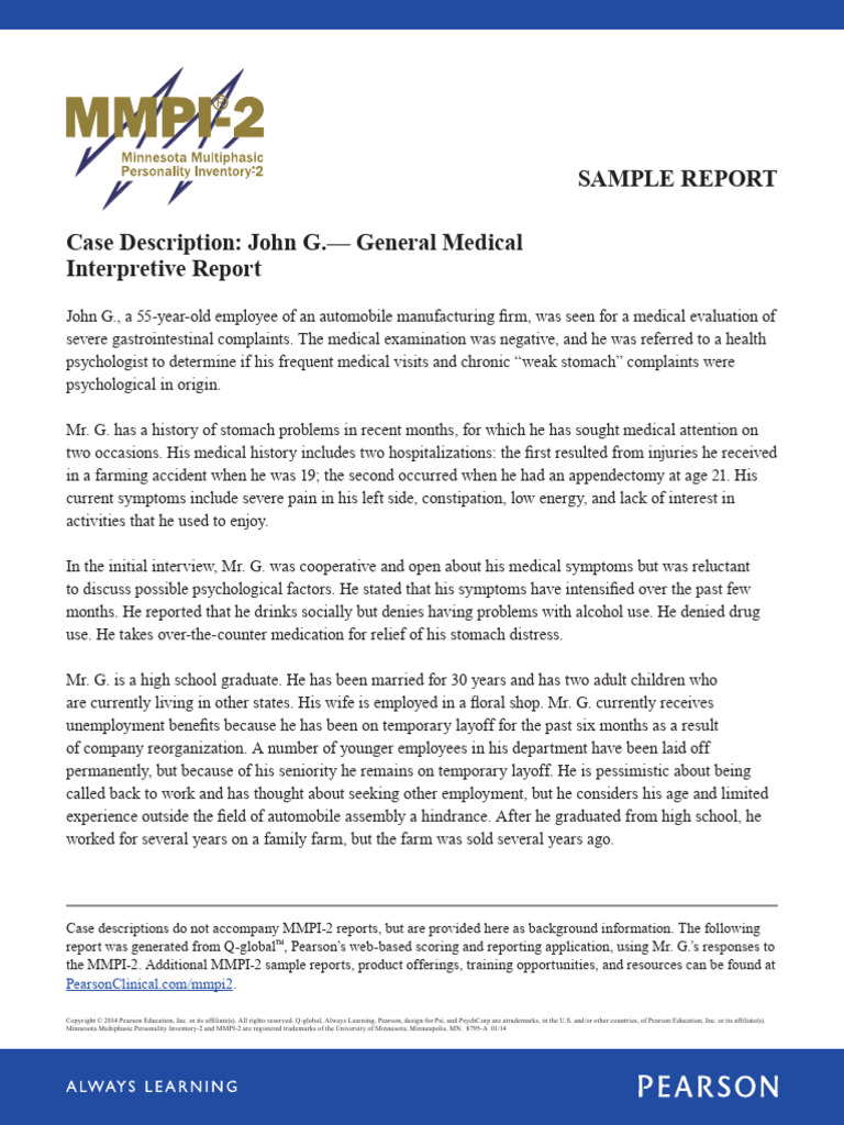 mmpi-2-adult-clinical-general-medical-interpretive-report | PDF | Mental Disorder | Diseases And ...