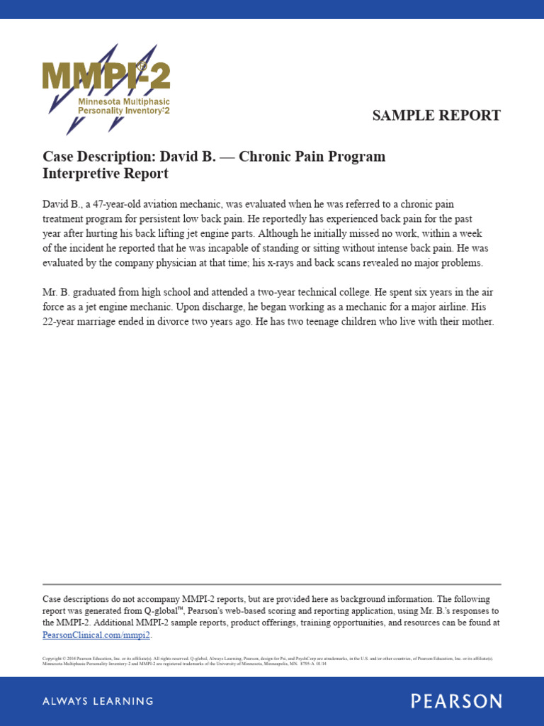 Mmpi 2 Adult Clinical Chronic Pain Interpretive Report | PDF ...