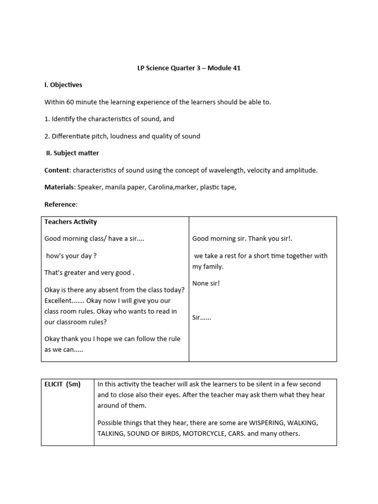 Quarter 3 lesson plan 3rd demo | PDF | Sound | Amplitude