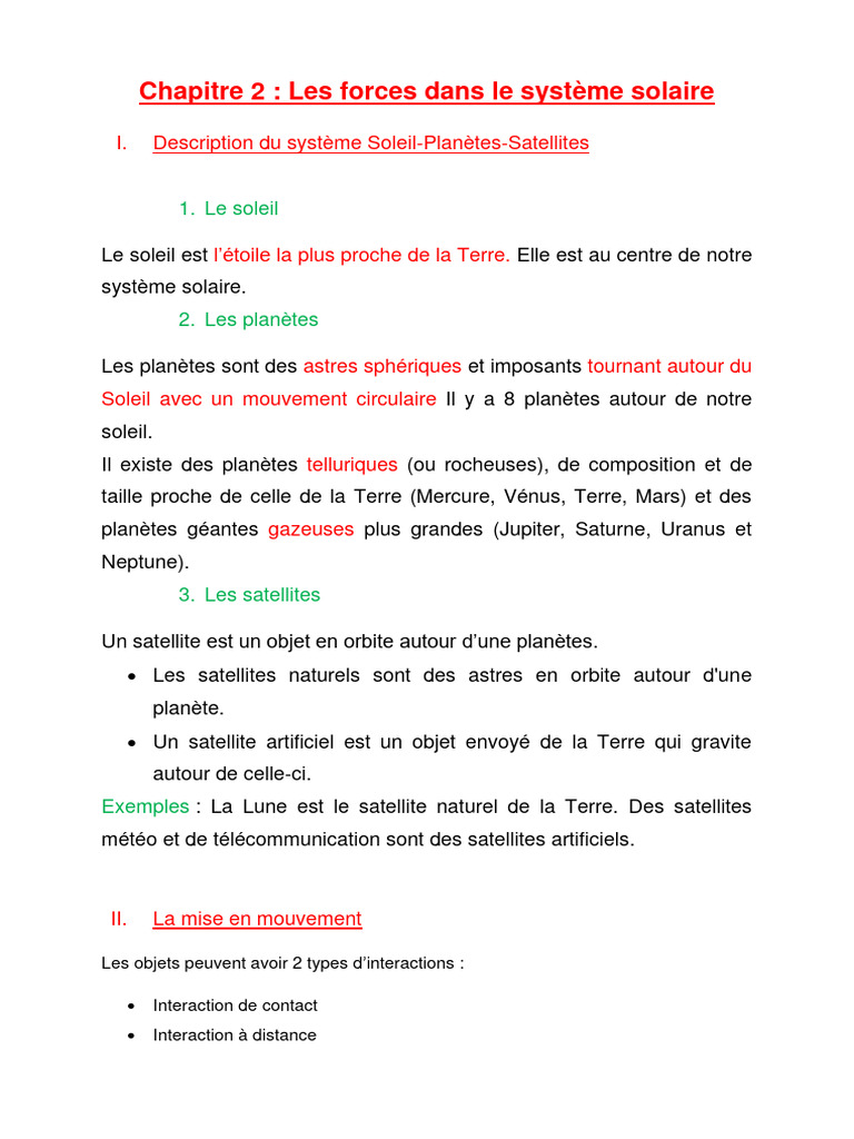 Chapitre 2 Les Forces Dans Le Système Solaire | PDF | Planètes ...