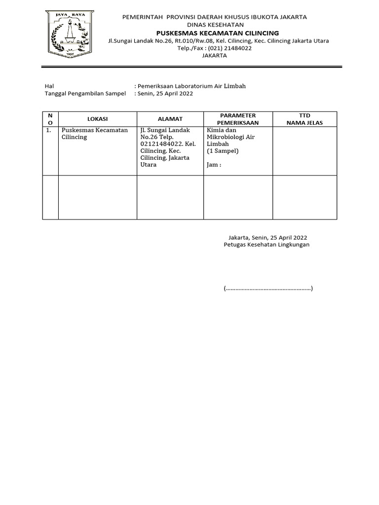 form pengambilan sampel ipal | PDF