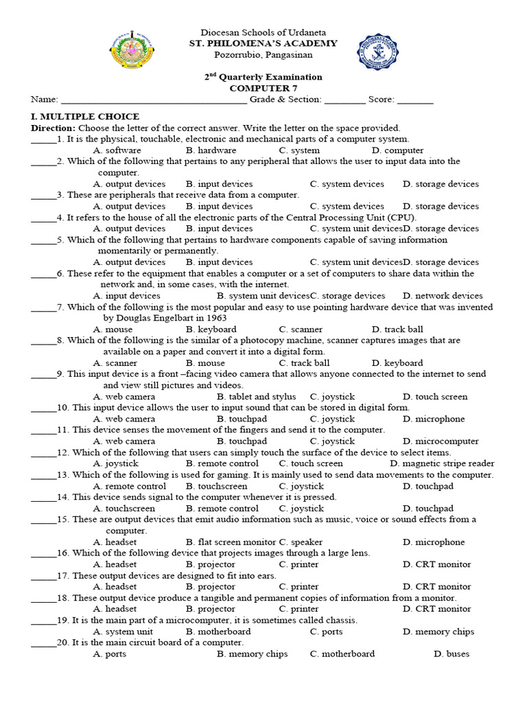 Computer 7 Quarterly Exam Review | PDF | Computer Data Storage ...