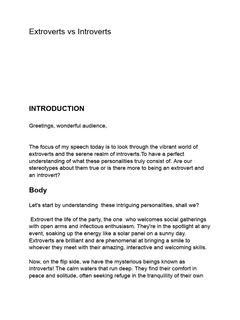 Extroverts Vs Introverts | PDF | Extraversion And Introversion | Psychological Concepts