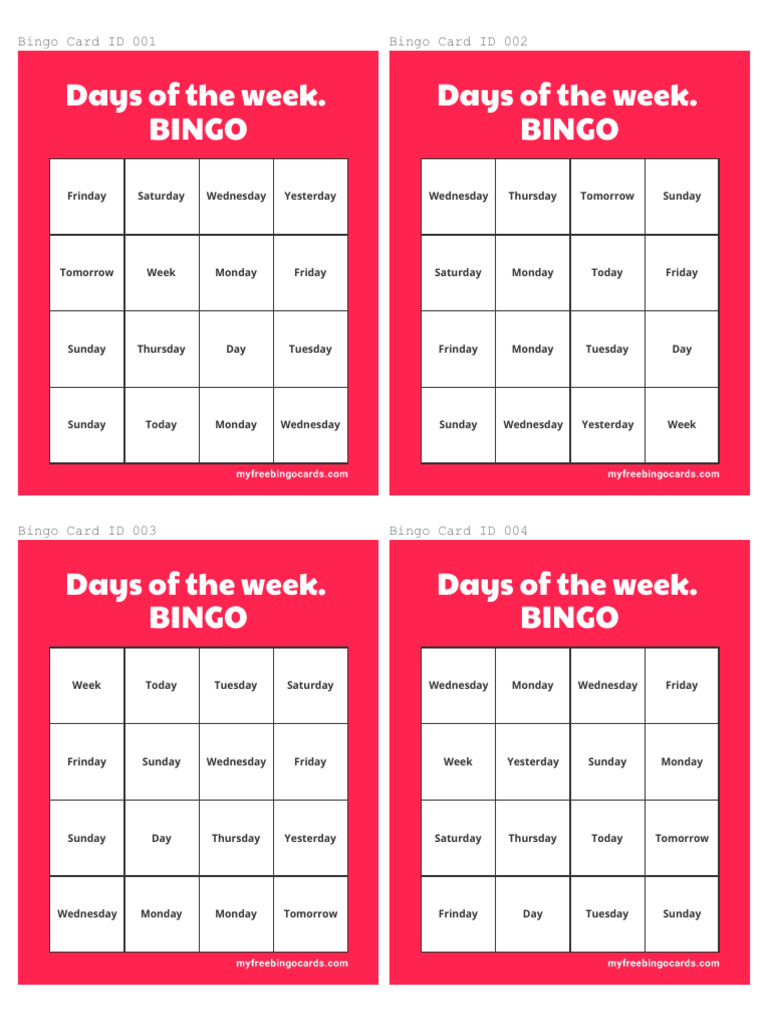 Bingo Days of The Week | PDF