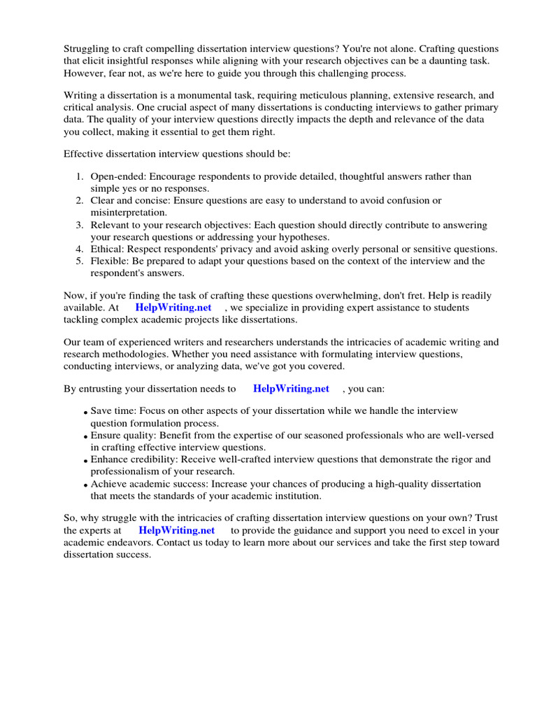 Good Dissertation Interview Questions | PDF | Qualitative Research ...