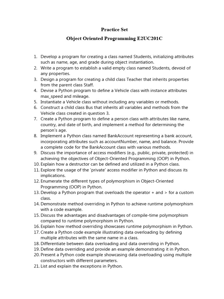 Practice Set Oop Pdf Class Computer Programming Method Computer Programming 3371