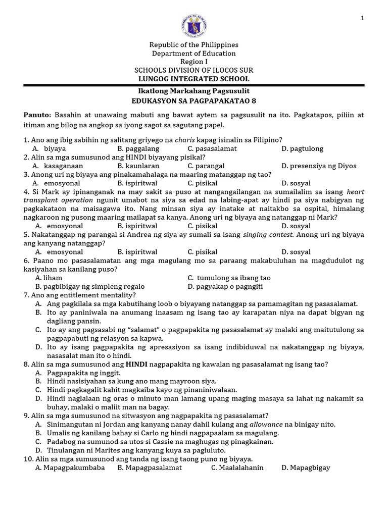3rd PERIODICAL TEST ESP 8 | PDF