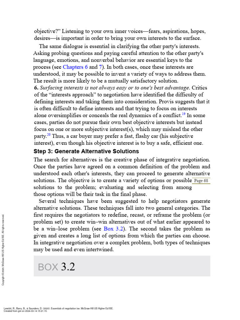 Essentials of Negotiation Ise - (Chapter 3 Strategy and Tactics of Integrative Negotiation ...