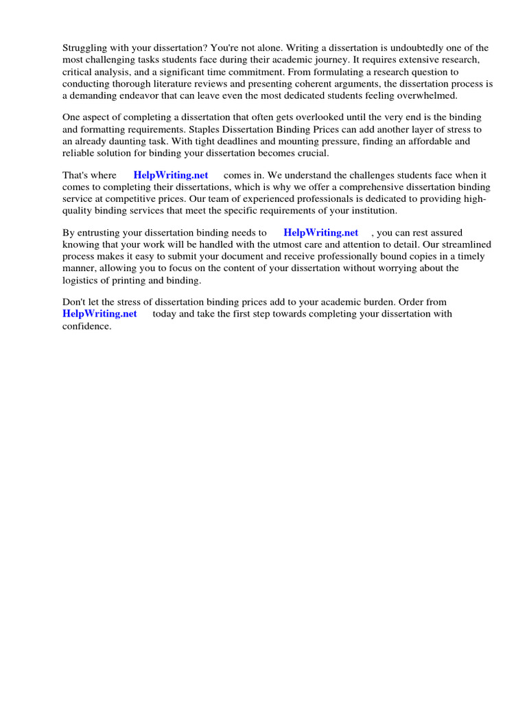Staples Dissertation Binding Prices | PDF | Thesis | Bookbinding