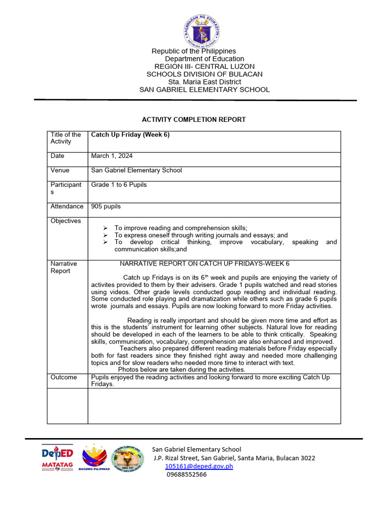 ACR On CATCH UP FRIDAY-WEEK 6-March 1, 2024 | PDF | Reading ...