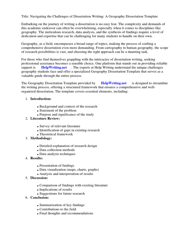 Geography Dissertation Template | PDF | Geography | Science Geography Dissertation Template | PDF | Geography | Science