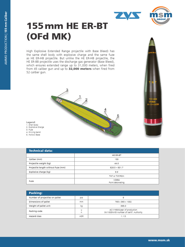 MSM Tech Listy 155mmhe Er BT Ofd MK | PDF | Shell (Projectile) | Flight