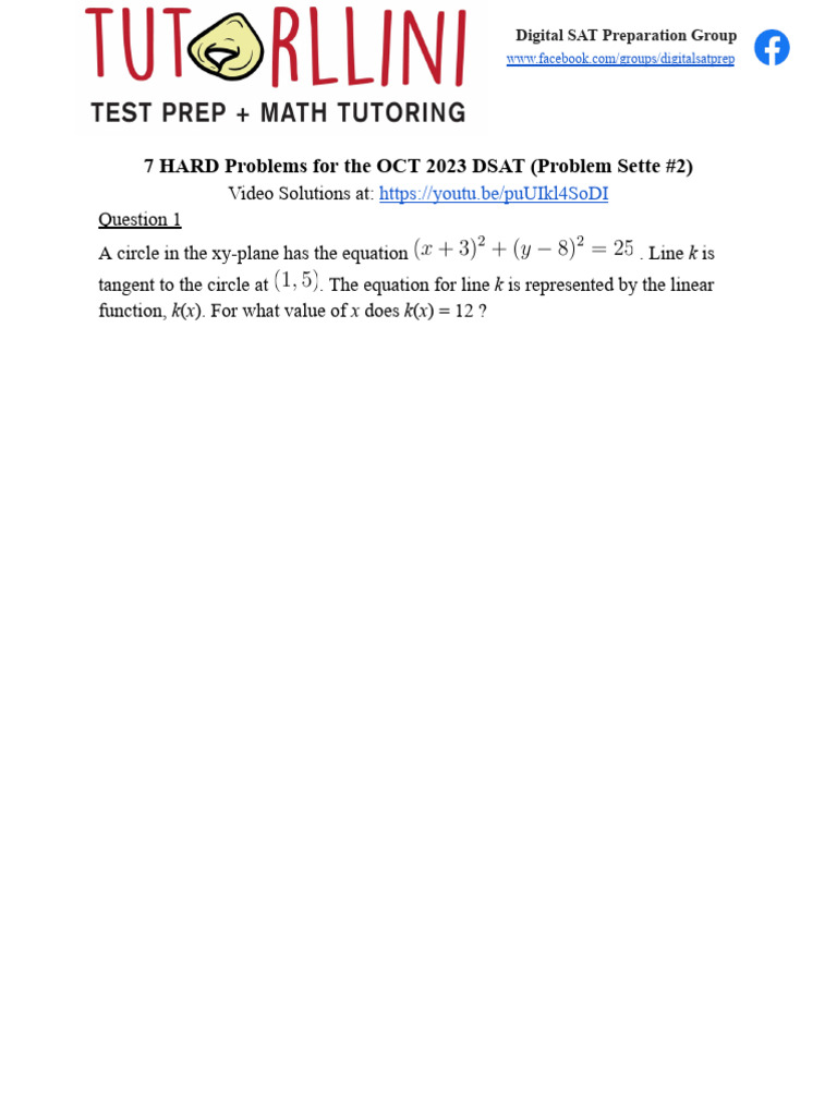 Digital SAT Math Challenges | PDF | Histogram | Equations