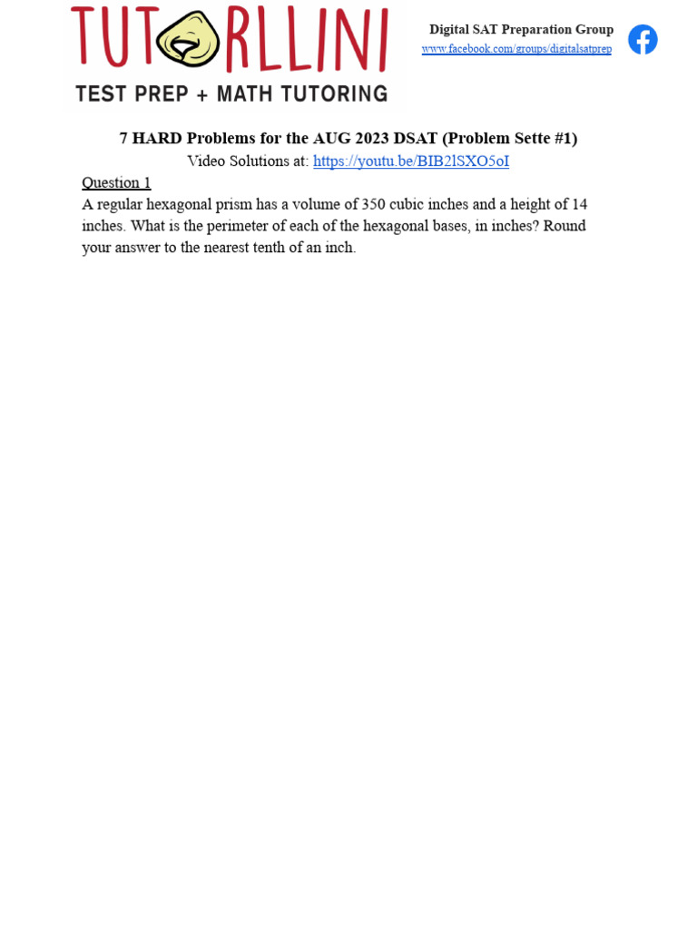 7 Tough Digital SAT Math Problems | PDF | Numbers | Equations