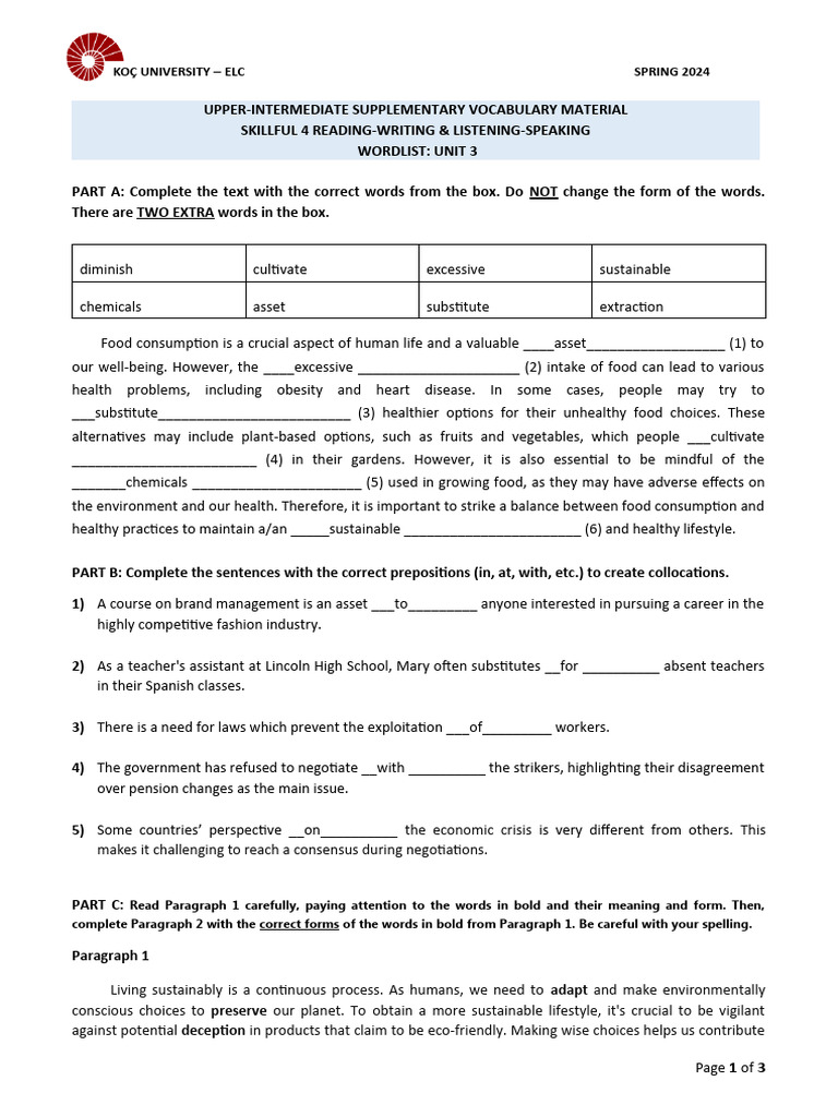 Skillful 4 - Unit 3 - Vocabulary Practice | PDF | Sustainability ...