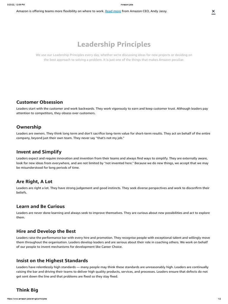 Amazon Leadership Principles | PDF | Leadership