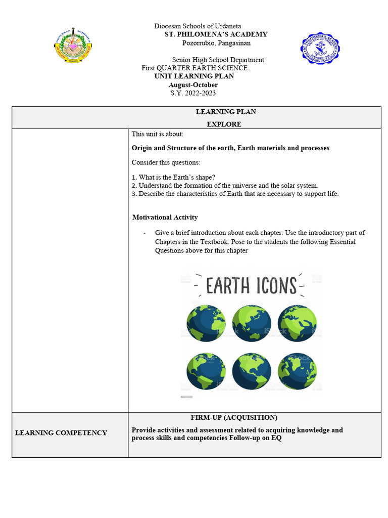 Earth Science Learning Plan Overview | PDF | Earth | Atmosphere