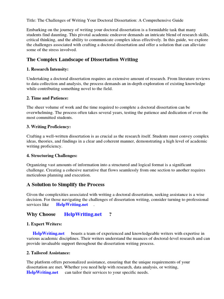 Doctoral Dissertation Writing Challenges | PDF | Thesis | Doctor Of ...