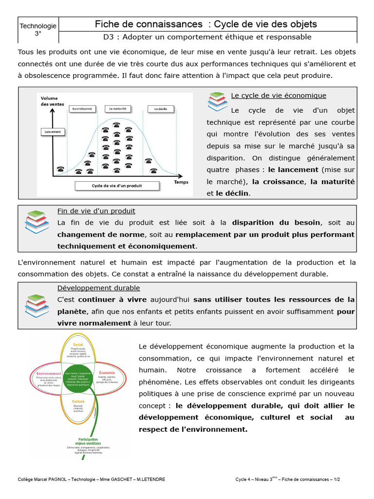 Fiche Connaissance Cycle de Vie Des Objets Et Impacts | PDF | Développement durable ...