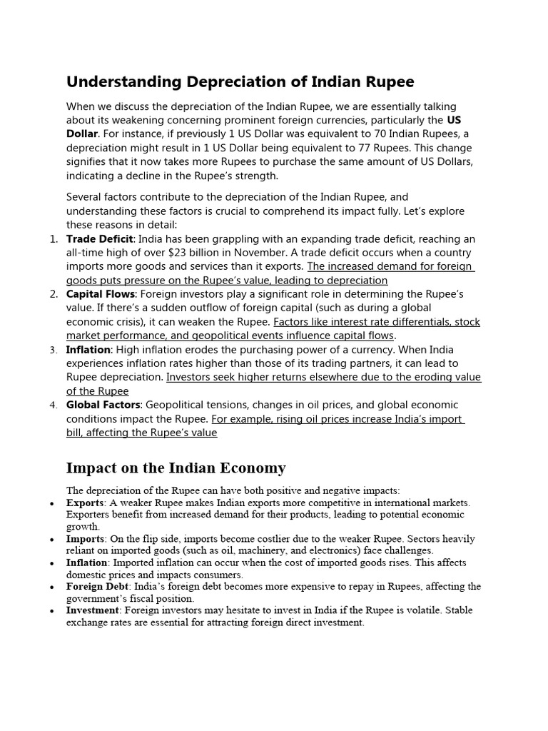 impact of depreciation of Indian rupee on Indian economy | PDF ...