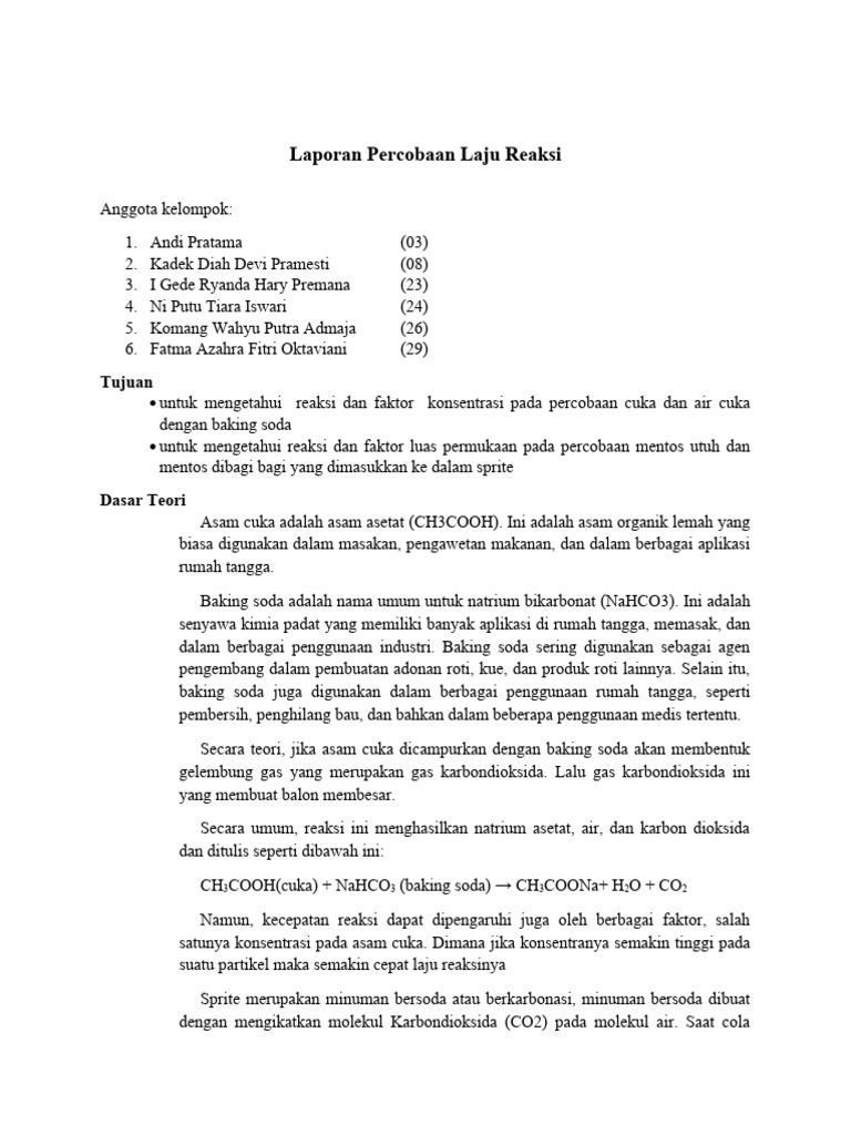 Laporan Kimia Laju Reaksi | PDF