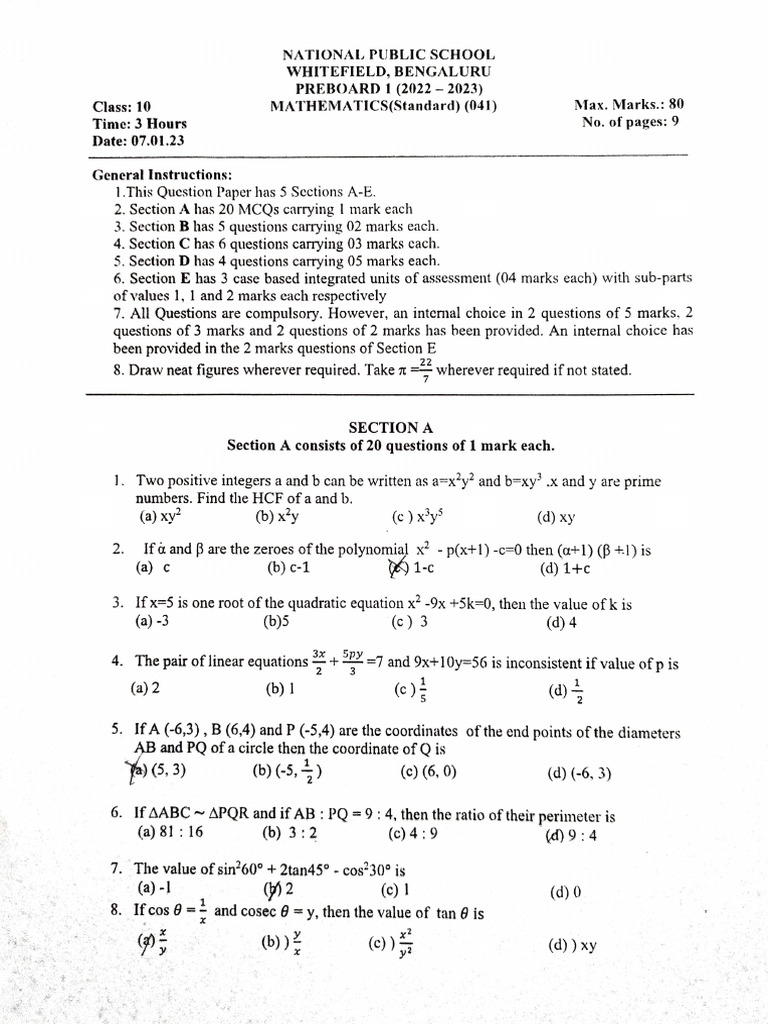 Math Pre-Board 2023 | Download Free PDF | Circle | Elementary Geometry