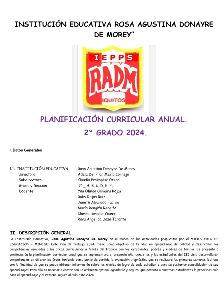 Planificacion Curricular Anual 2024 | PDF