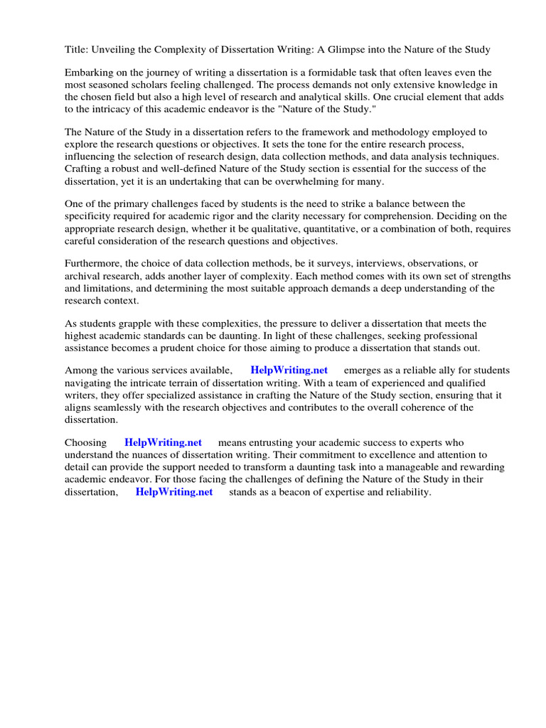 Nature of The Study Dissertation Example | PDF