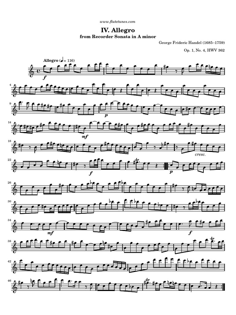Handel Recorder Sonata in A Minor IV Allegro | PDF | Musical ...