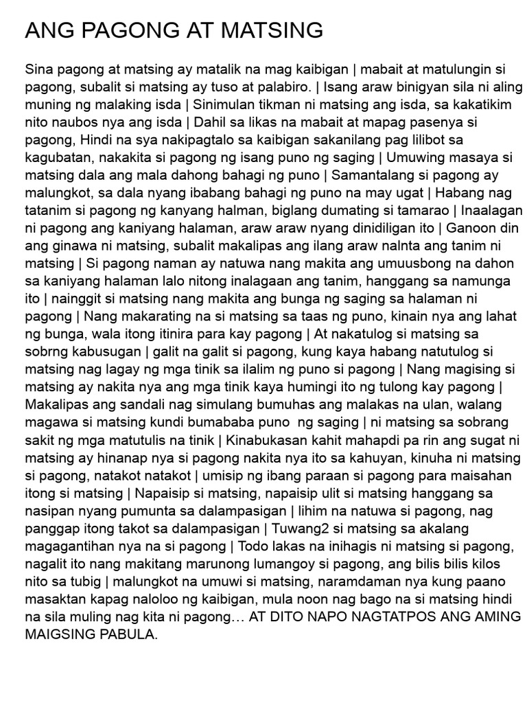 Ang Pagong at Matsing | PDF