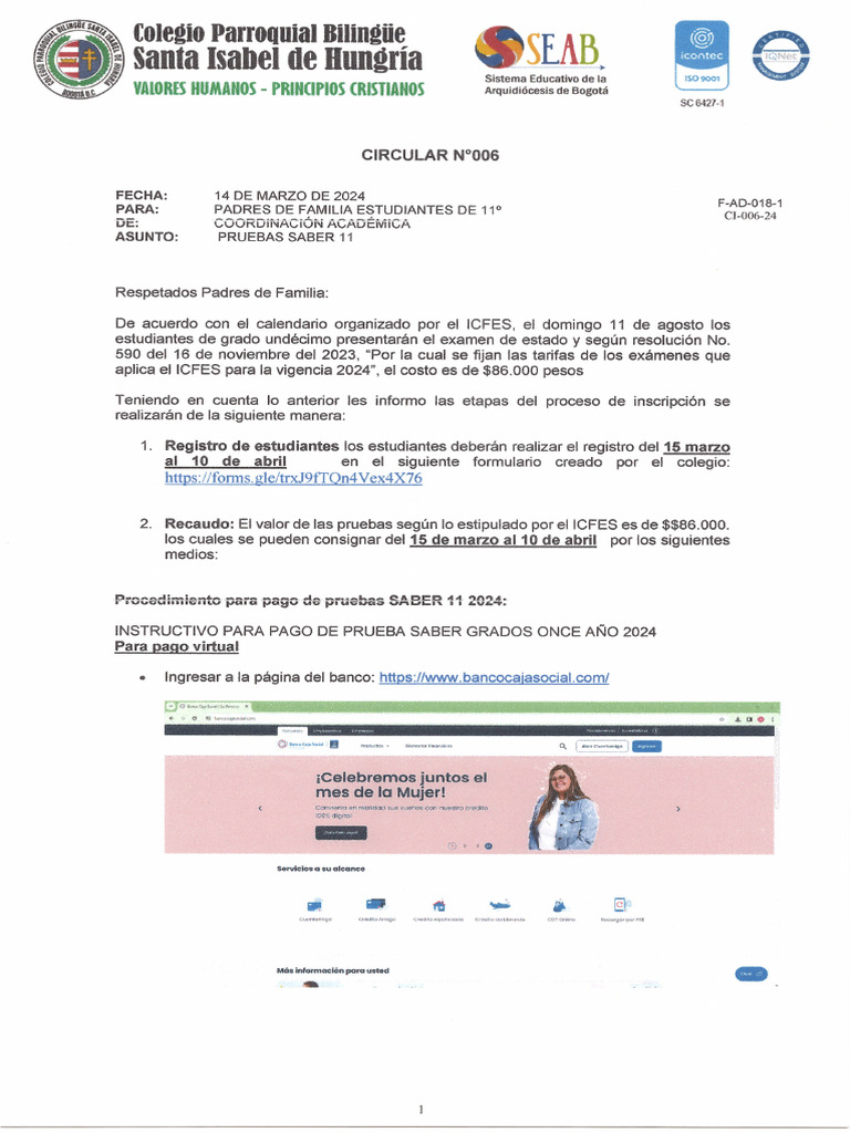 Circular No 006 Pruebas Saber 11 | PDF