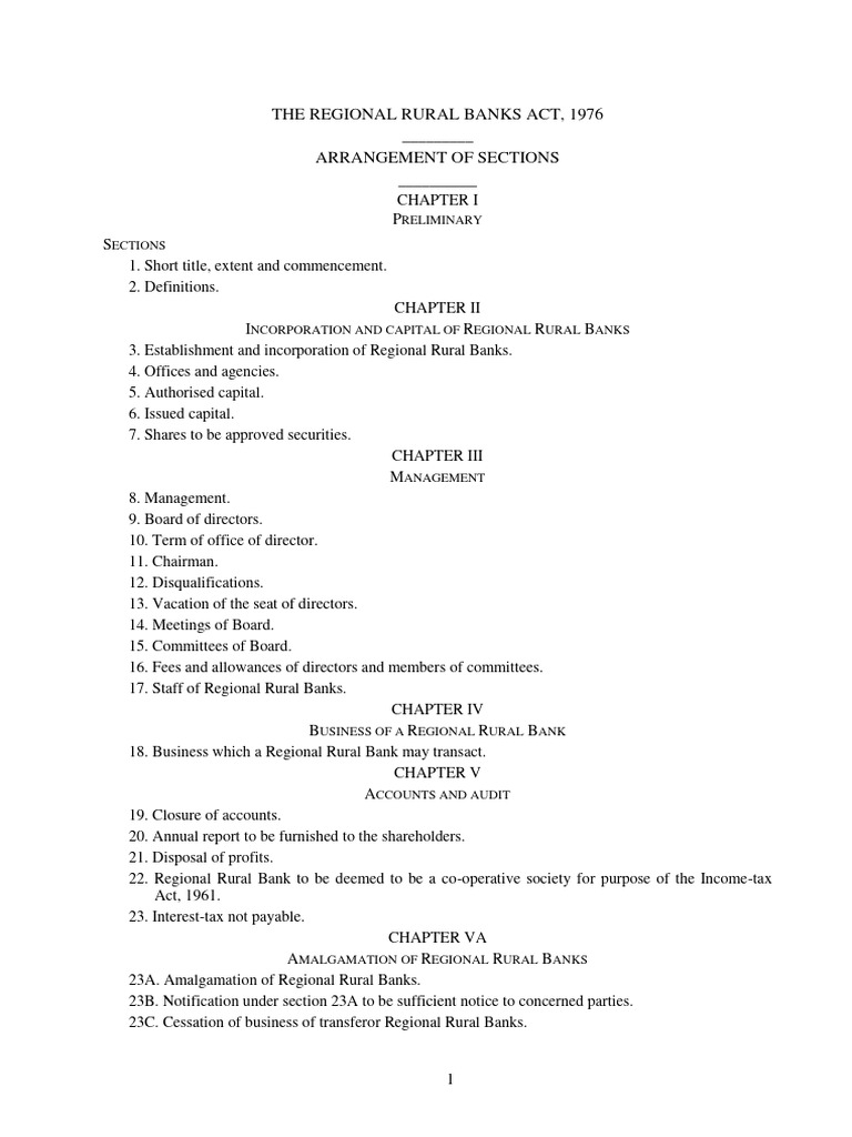 The Regional Rural Banks Act, 1976 | PDF