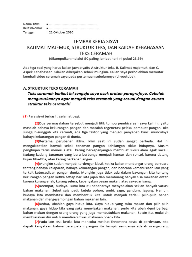 LKPD Struktur Teks Ceramah 2 | PDF