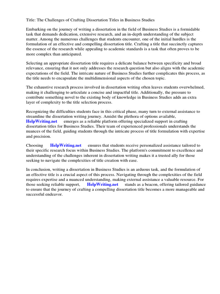 Dissertation Titles Business Studies | PDF | Thesis | Master Of Business Administration