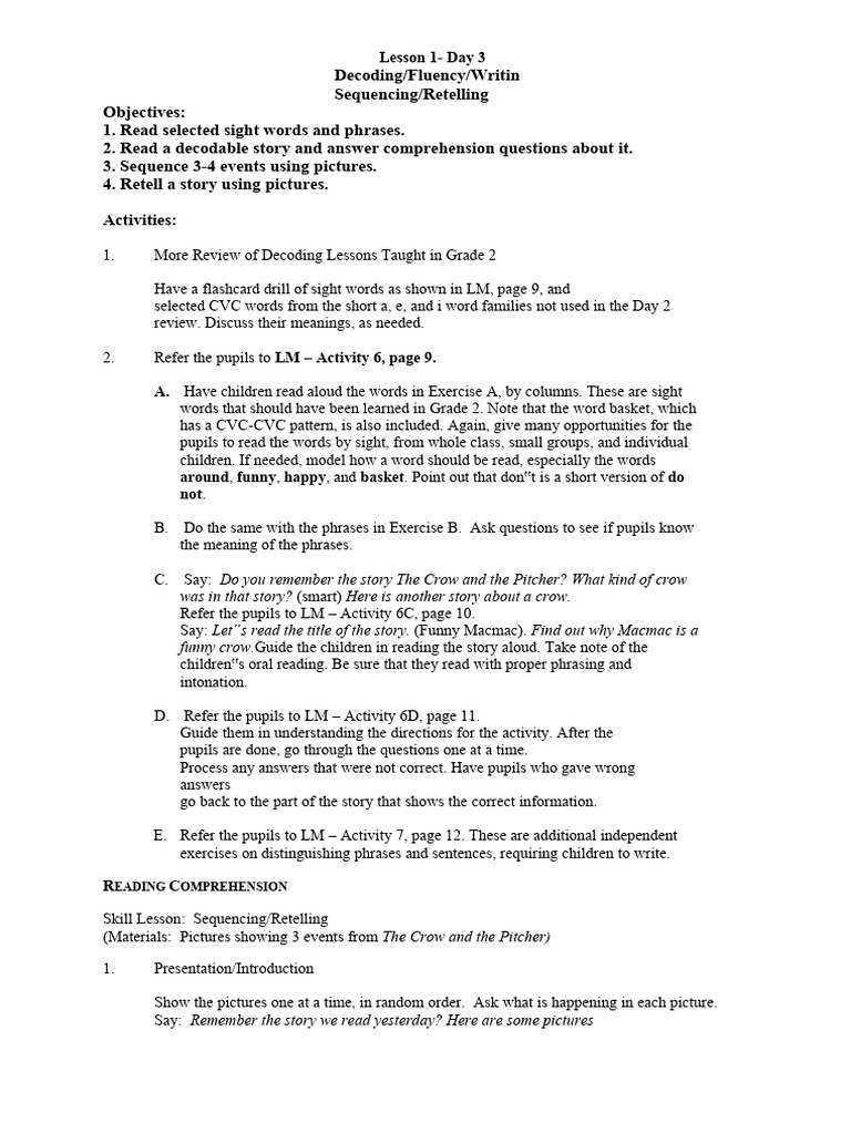 LESSON 1 Day 3 | PDF | Reading Comprehension | Pedagogy