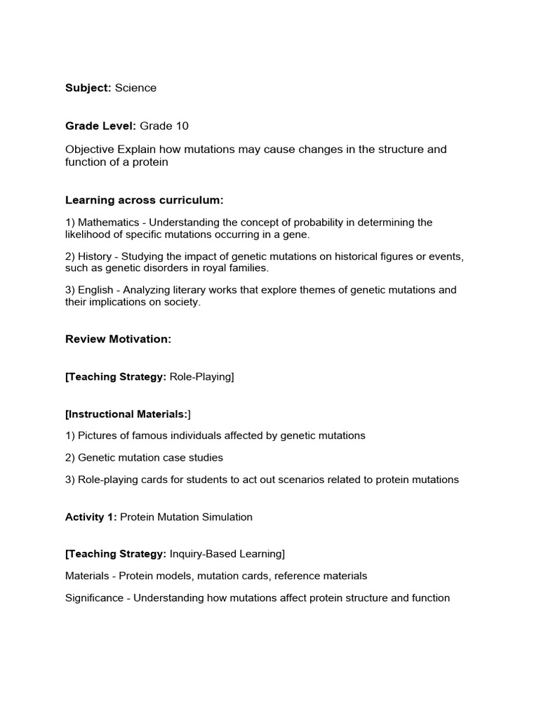 Lesson Plan | PDF | Mutation | Genetics