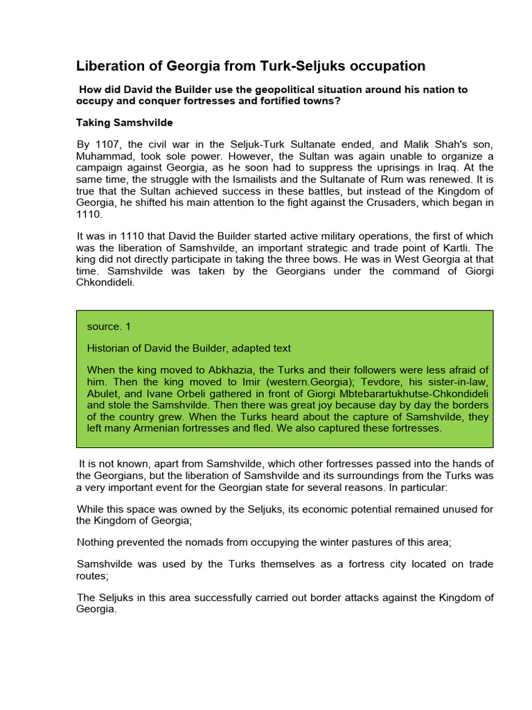 David The Builder - Liberation of Georgia From Turk-Seljuks | PDF ...