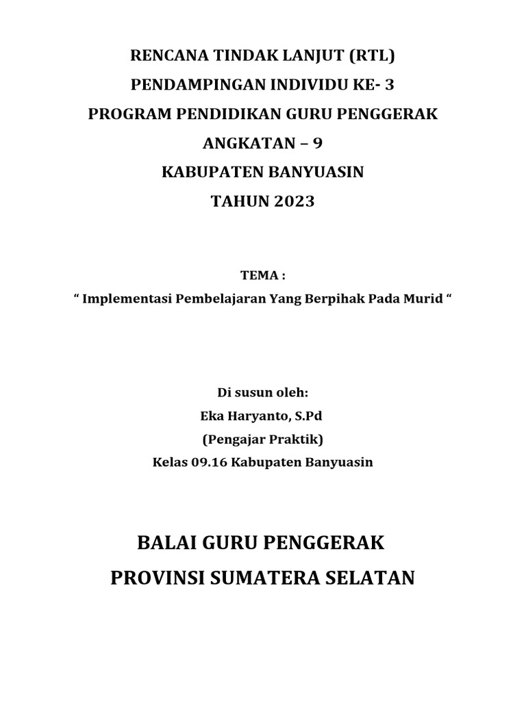 Rencana Tindak Lanjut Pi 3 Eka Haryanto | PDF | Kesehatan Holistik | Sains & Matematika