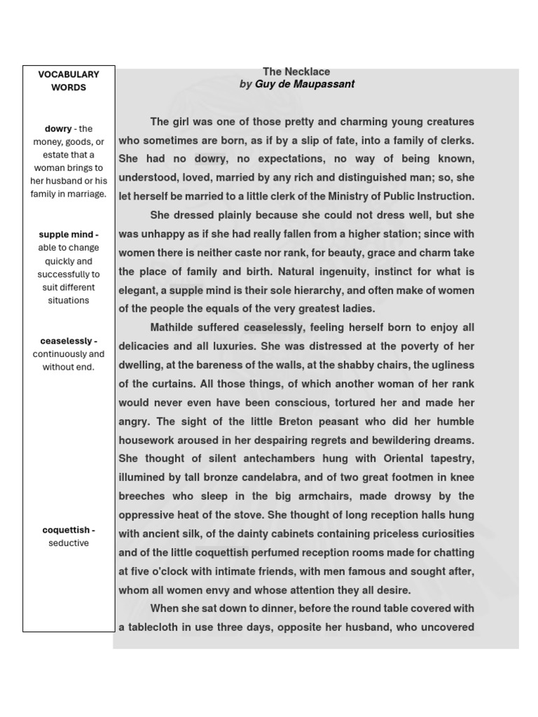 The Necklace by Guy de Maupassant | PDF