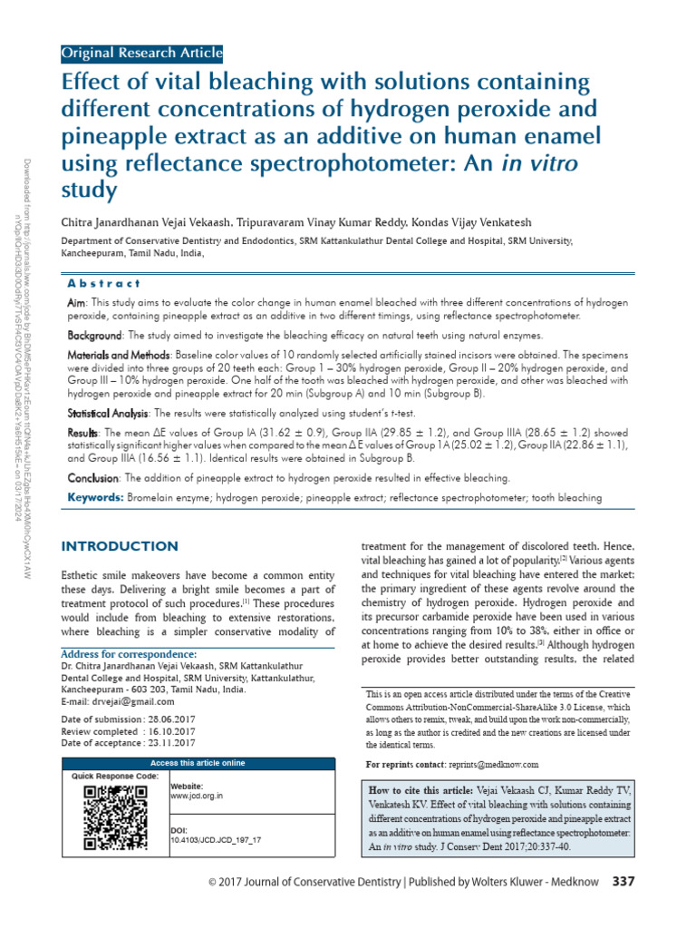 Effect of Vital Bleaching With Solutions.12 | PDF | Hydrogen Peroxide ...