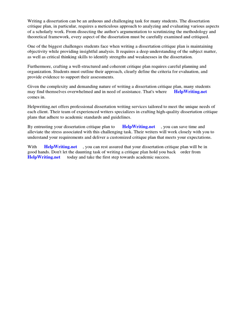 La Dissertation Critique Plan | PDF | Thesis | Evaluation