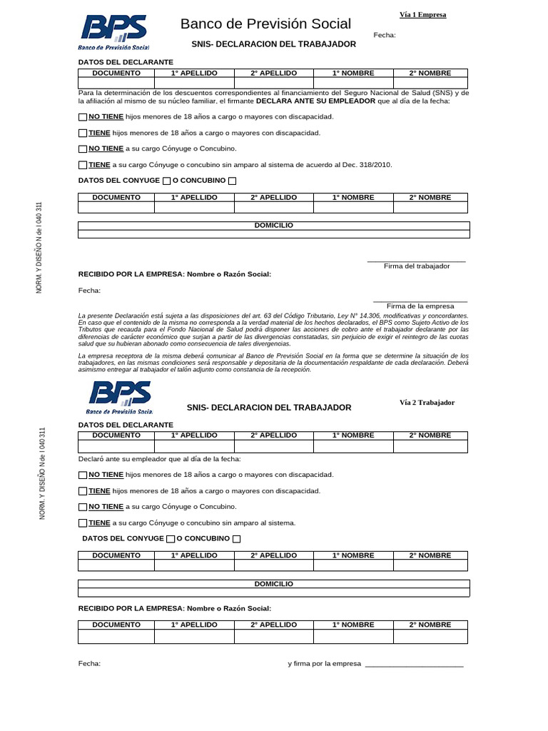 Declaración Del Trabajador Snis | PDF