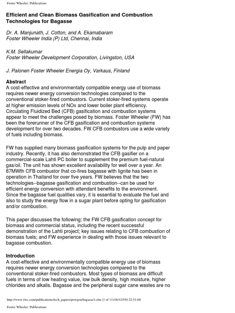 Foster Wheeler - Publications (From Website) | PDF | Gasification | Biomass