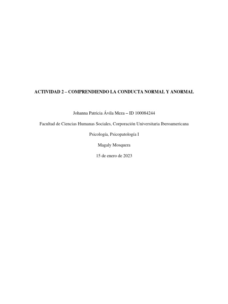 Actividad 2 - Comprendiendo La Conducta Normal y Anormal. | PDF ...