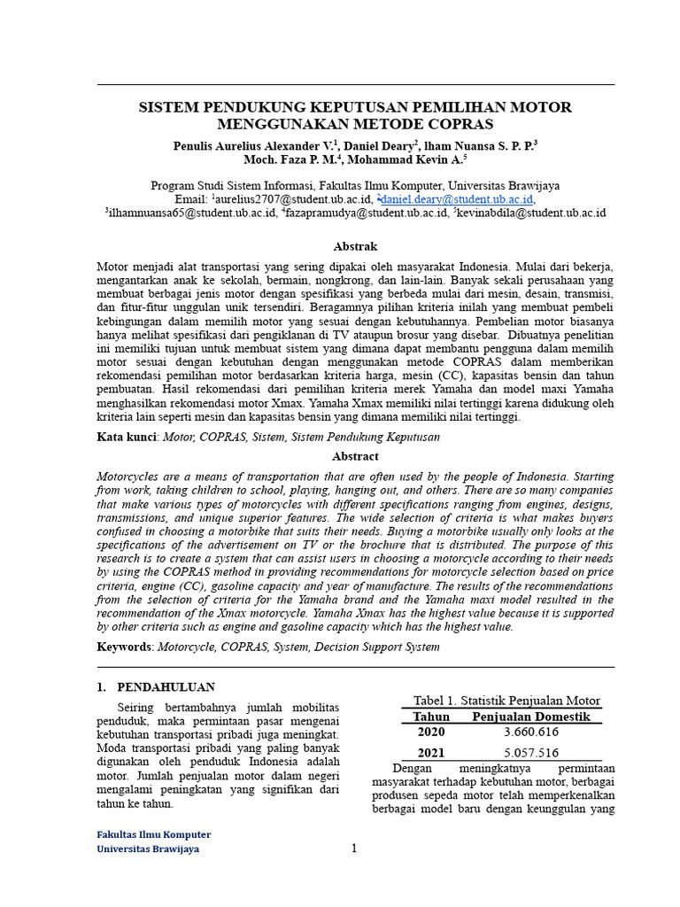Sistem Pendukung Keputusan Pemilihan Motor Menggunakan Metode COPRAS | PDF | Komputer ...