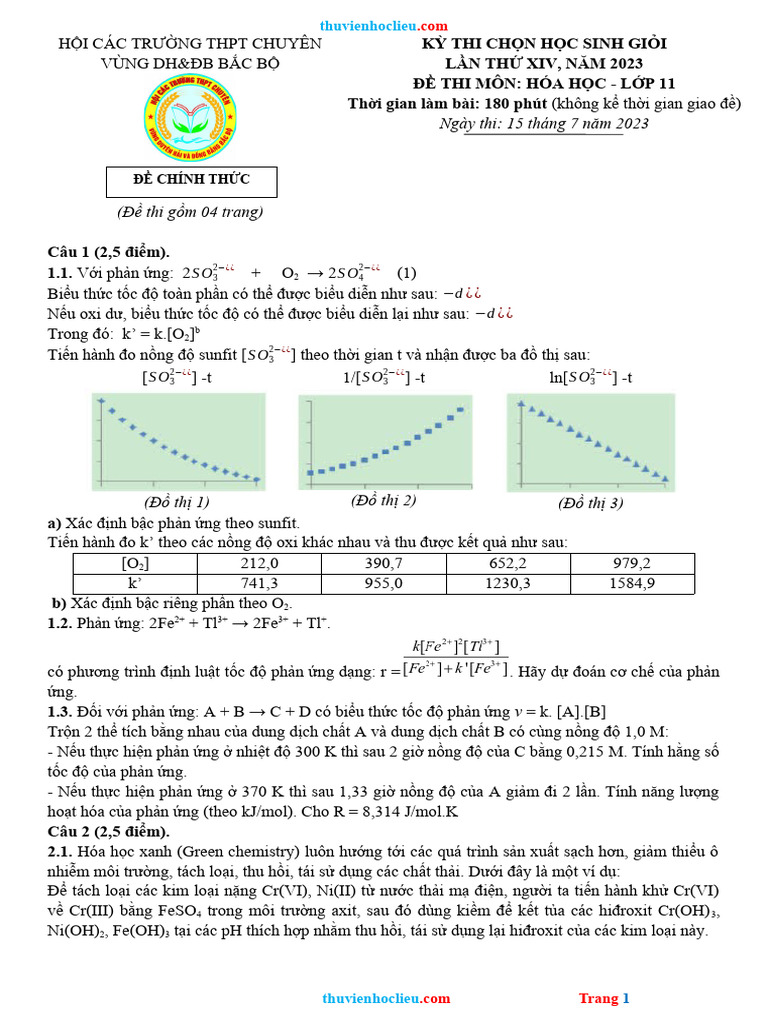 20 de Thi HSG Hoa 11 Nam 2023 | PDF