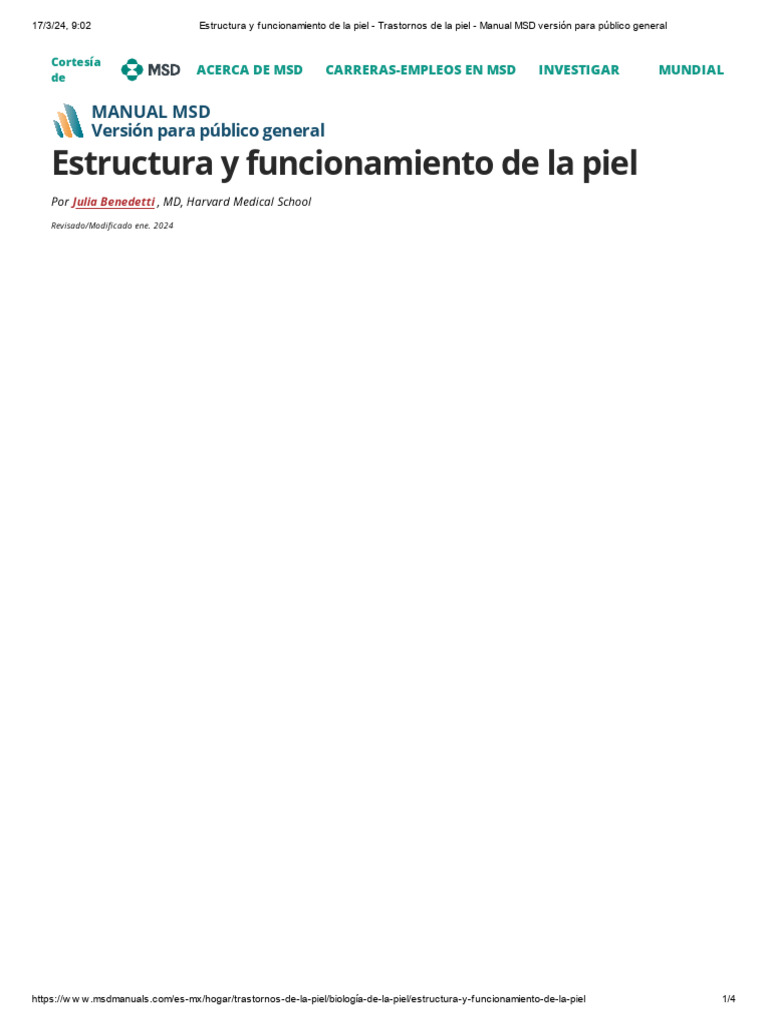 Estructura Y Funcionamiento De La Piel Trastornos De La Piel Manual