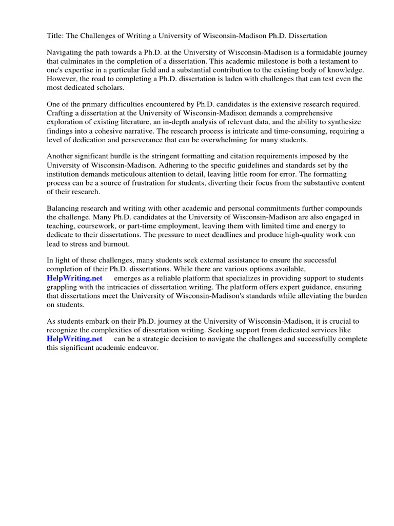 UW-Madison Ph.D. Dissertation Challenges | PDF | Thesis | Doctor Of Philosophy
