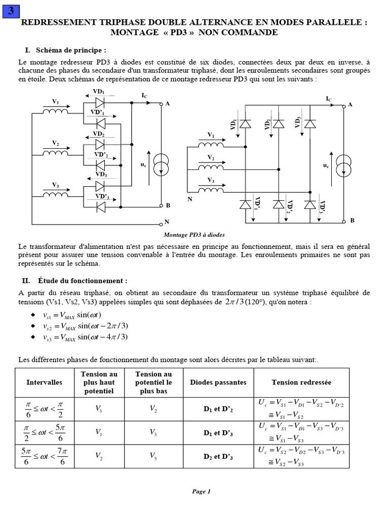 Chap 3 - Redressement Triphasé Double Alternance en Modes Parallèle - Montage PD3 Non Commande ...