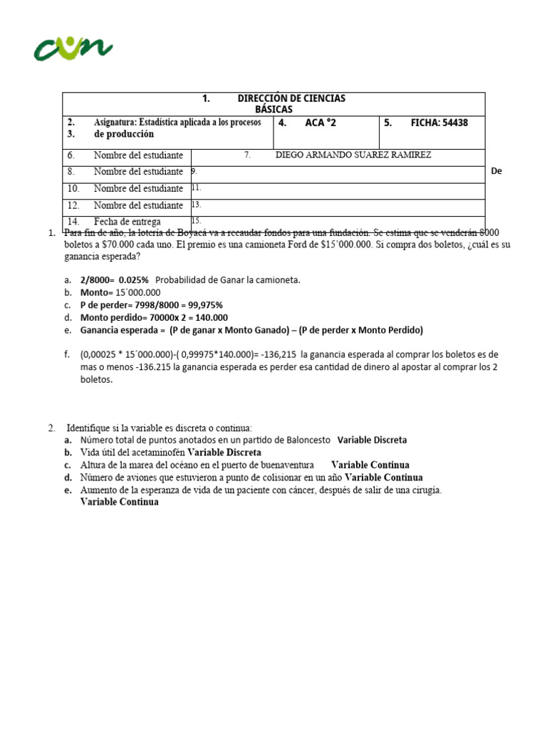 Desarrollo Aca 2 Estadistica Aplicada A Los Procesos | PDF